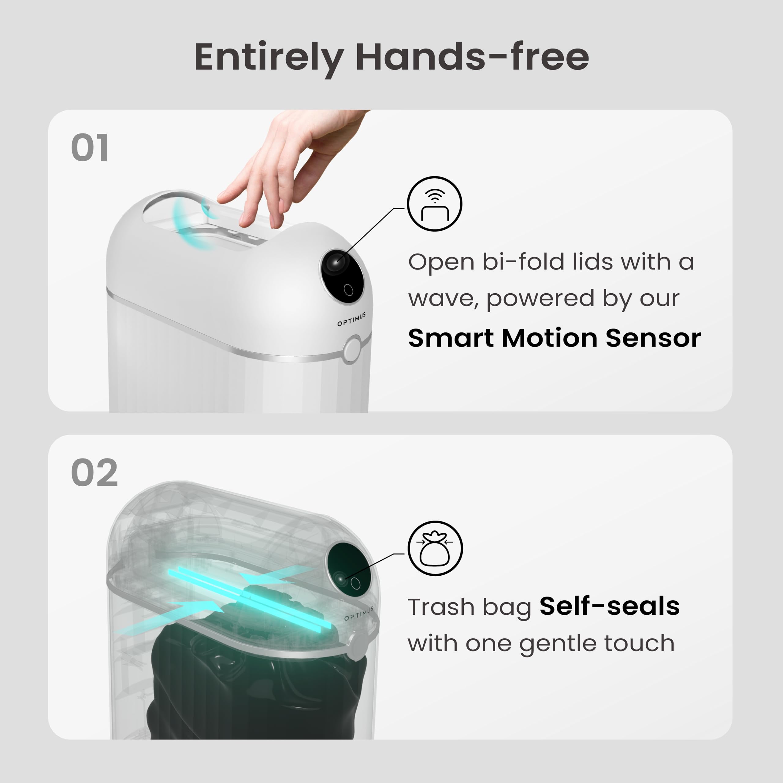 OPTIMUS TECHNOLOGY Automatic Trash Can Self Sealing and Self-Changing Smart Trash Can Motion Sensor Touchless Garbage can Kitchen Bathroom Office 6 Refill Bag Rings (Neos (6-Refill Bag))