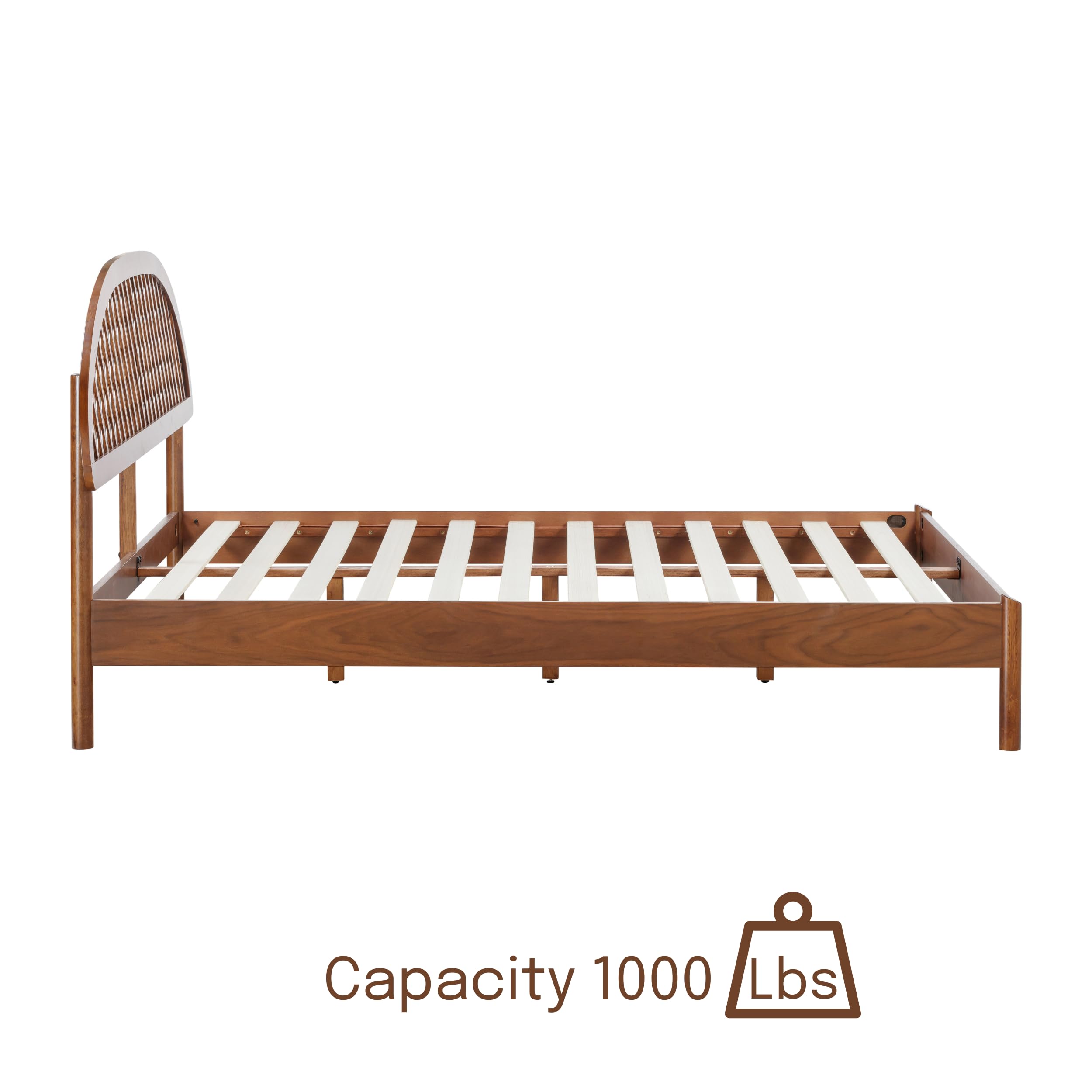 NTC Gem Wooden Bed Frame with Headboard and Natural Rattan, Solid Oak Foundation with Silent Slats, 1000 Lb Capacity, Effortless Assembly, King - Burnt Black