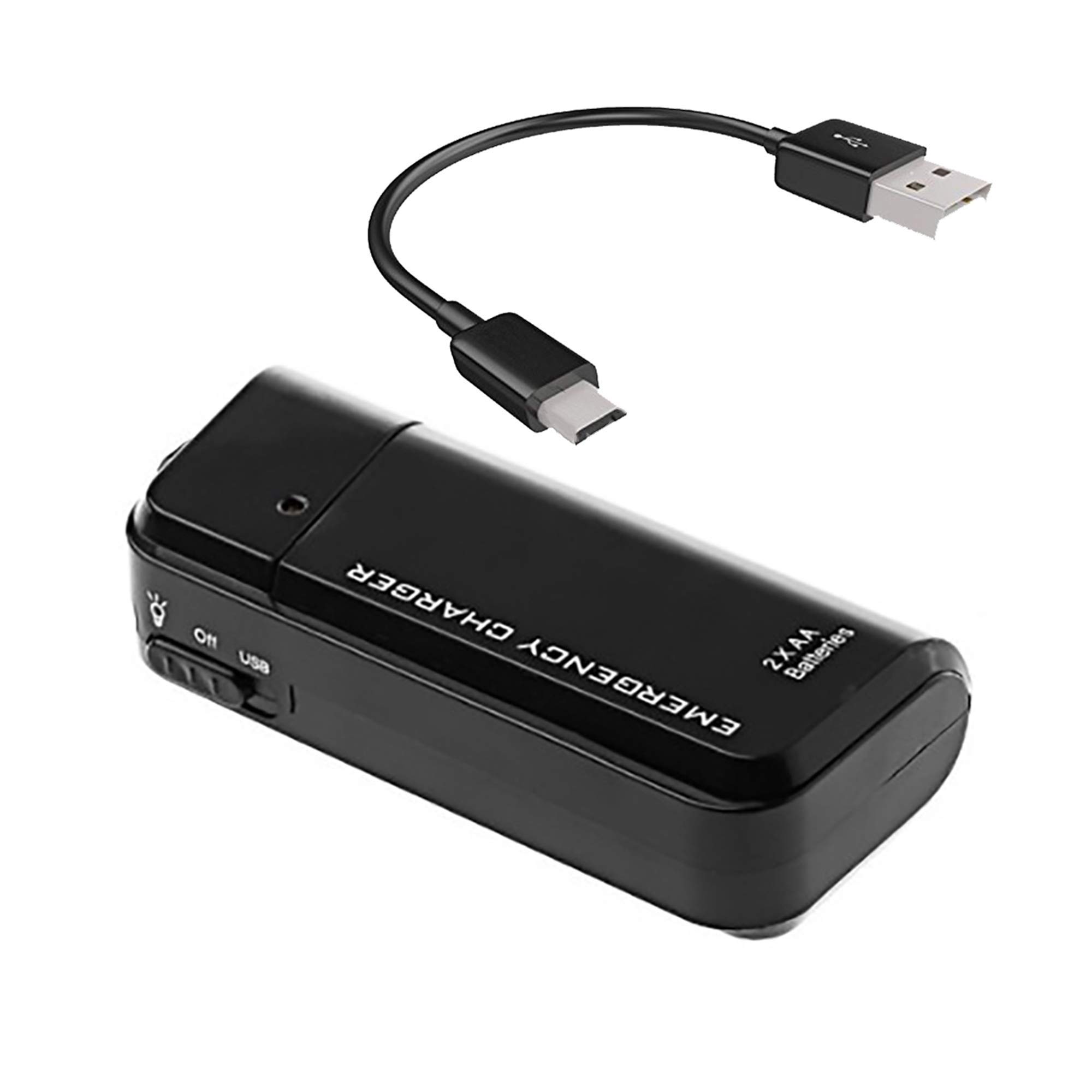 Success4Sport Portable AA Battery Travel Charger Works for Sony WH-1000XM2 and Emergency Re-Charger with LED Light! (Takes 2 AA Batteries,USB-C) [Black]