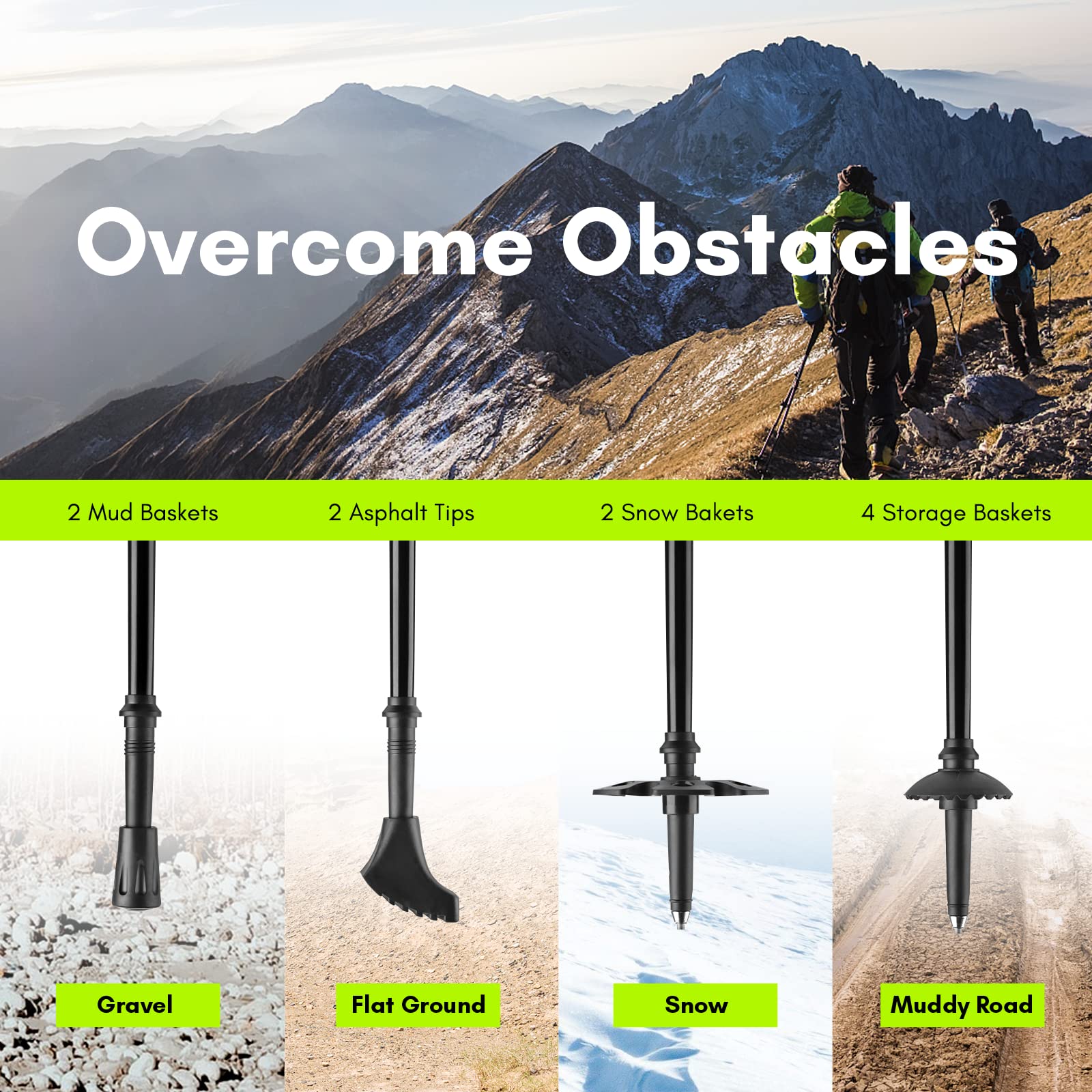 Extremus Collapsible Trekking Poles for Hiking, Lightweight Hiking Poles, 2-pc Pack Durable Aluminum Adjustable Walking Sticks with Quick Lock System for Camping, Travel, Seniors, Men, Women