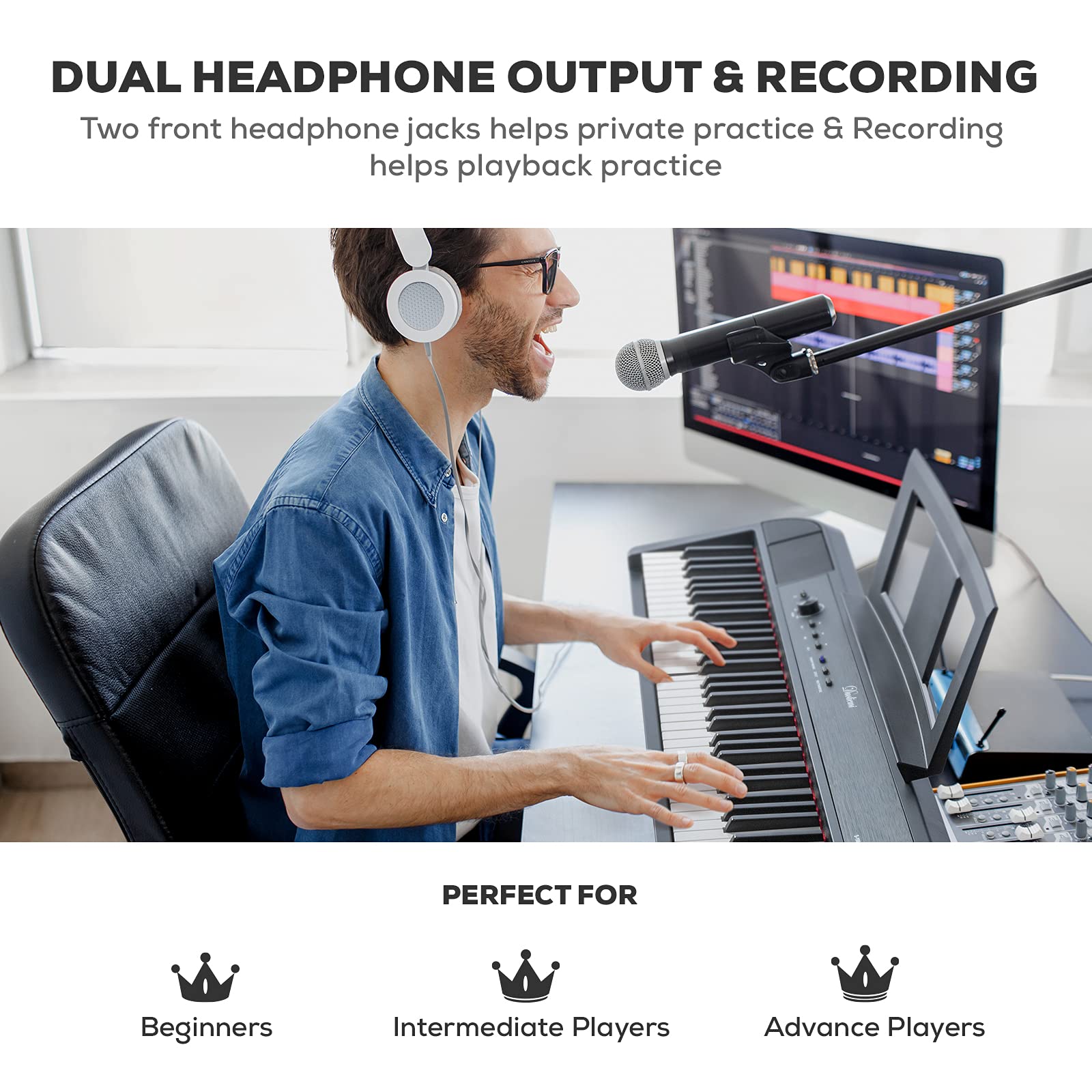Duoliemi 88 Key Digital Piano for Beginner, 88 Key heavy hammer action Digital Piano, Full-Size Electric Piano Weighted Keyboard, Three pedals, Dual Headphone Jack, Power Adapter
