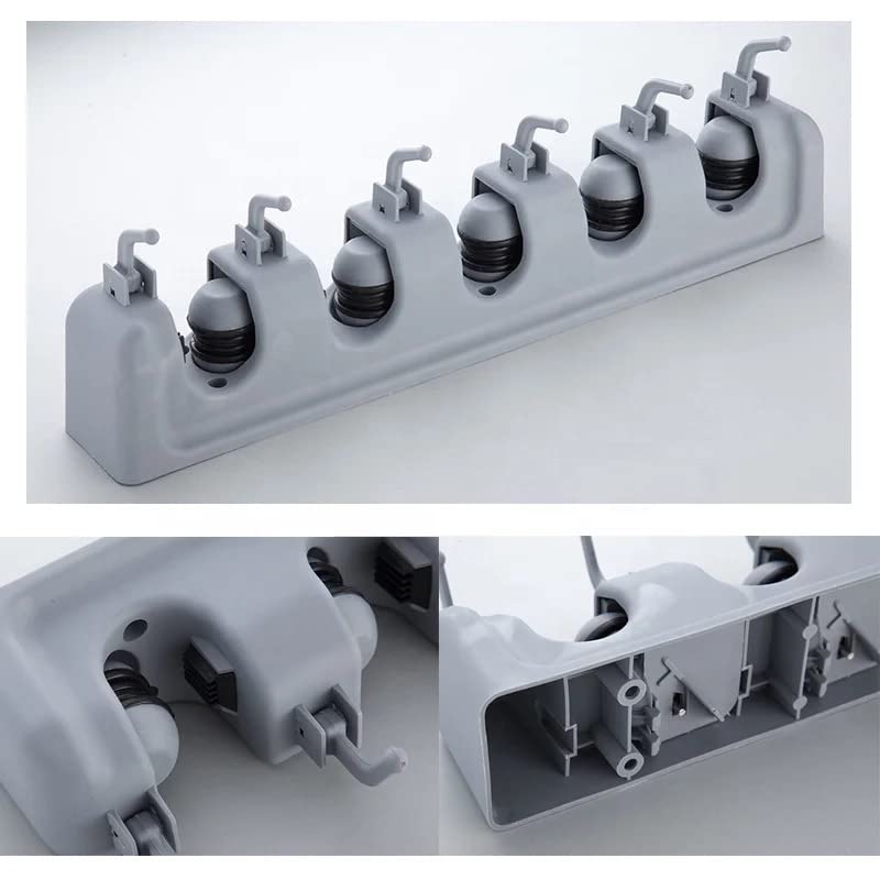 Mop and Broom Holder, Wall Mounted Organizer, Garage Storage Rack & Garden Tool Organizer, 5 Slots with 6 Hooks Kitchen, Garage and Laundry