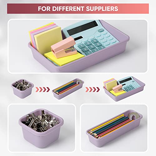 Purpeak 32 Pcs Desk Drawer Organizer Office Organization Tray Versatile Vanity Organizer with Nonslip Pads Makeup Organizer for Divider Drawer Storage Box Container for Kitchen Bedroom (Purple)