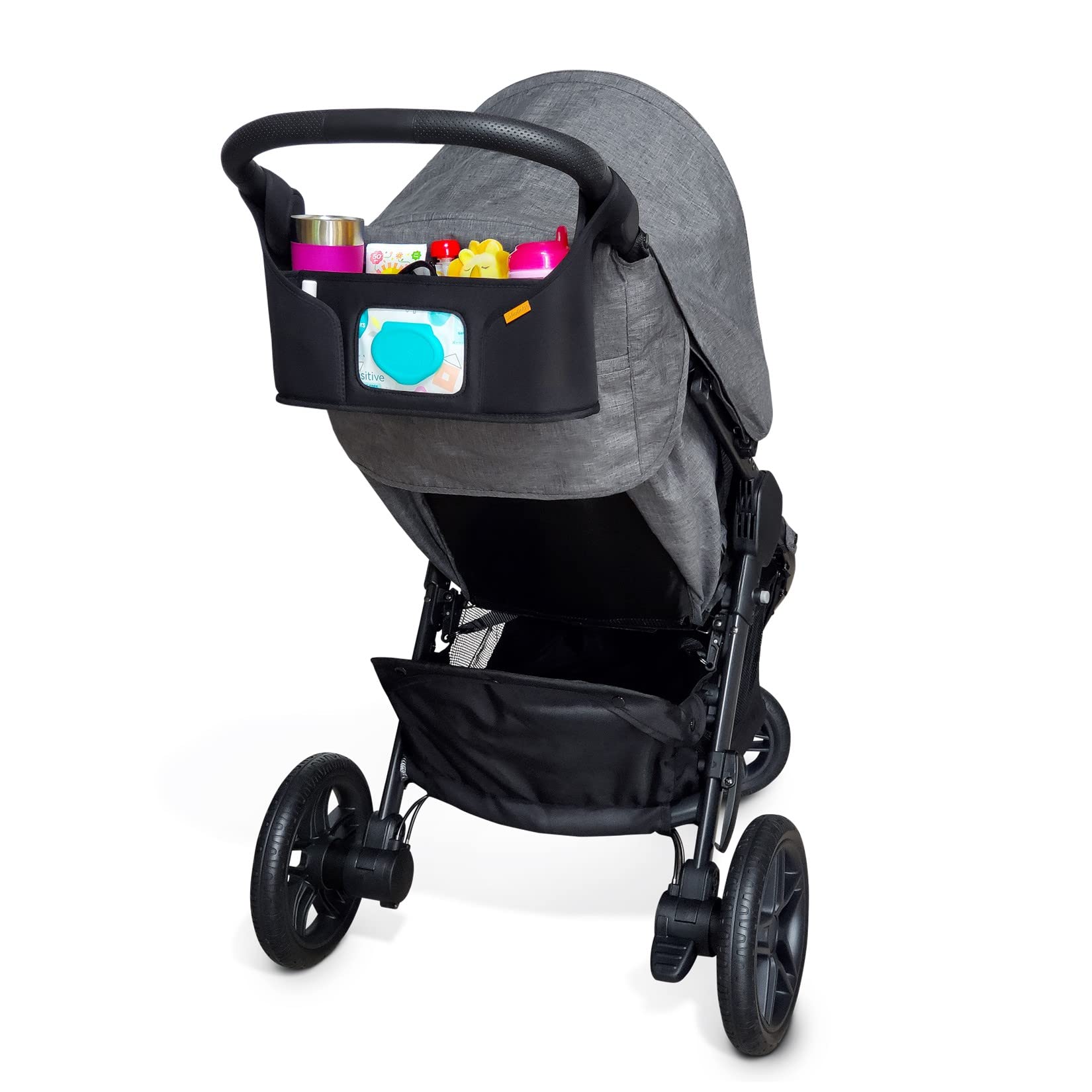 liuliuby Stroller Organizer - Large Storage Space with Cup Holder & Easy Access Wipes Pocket - Customizable Compartments & Universal Fit Stroller Caddy - Parent Console Accessories - Vegan Leather