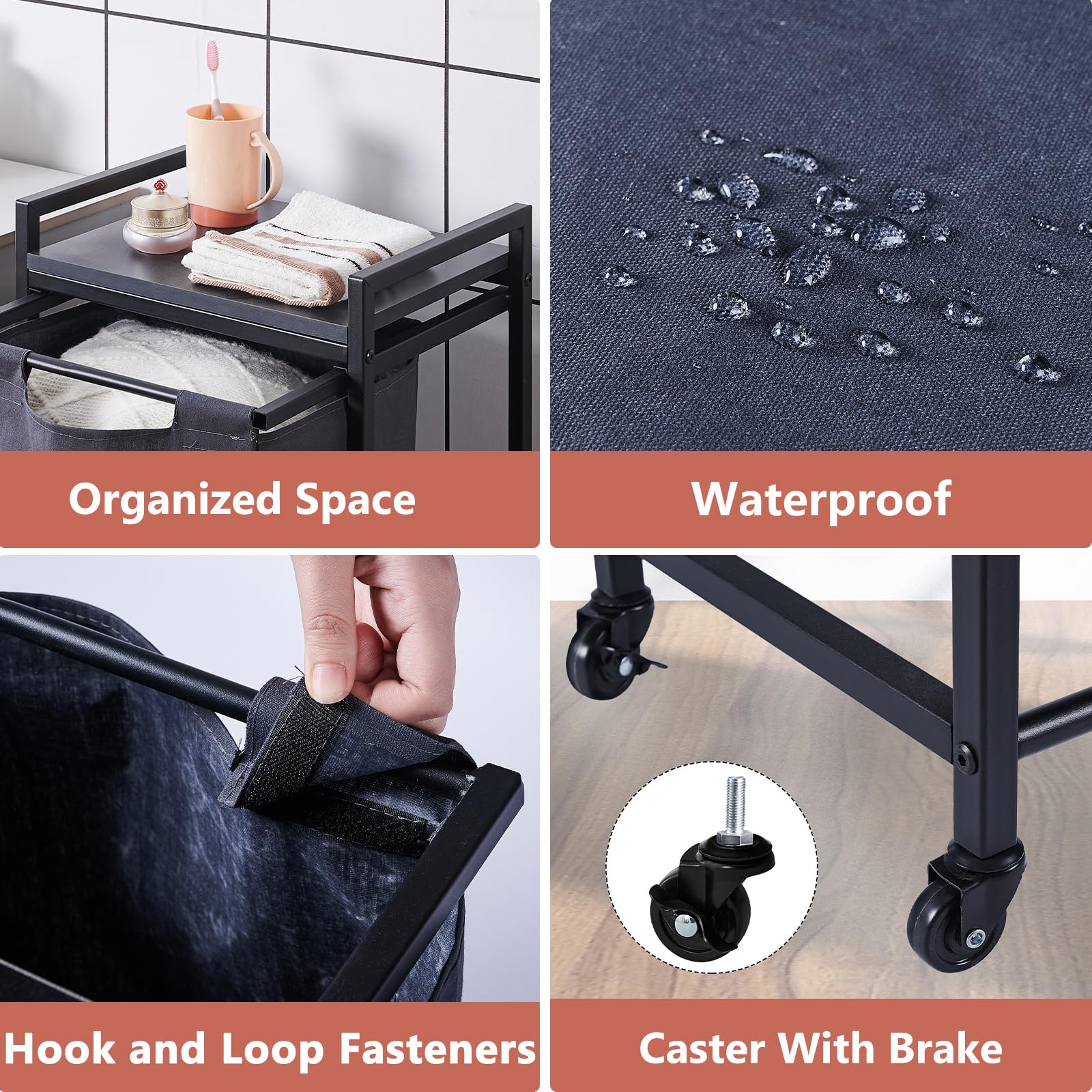 Mxfurhawa Laundry Hamper with Wheels,Rolling Laundry Basket with Shelf,Laundry Sorter Removable Laundry Bags, Large Laundry Basket with Wheels for Home, Laundry Room (Dark Gray-1)