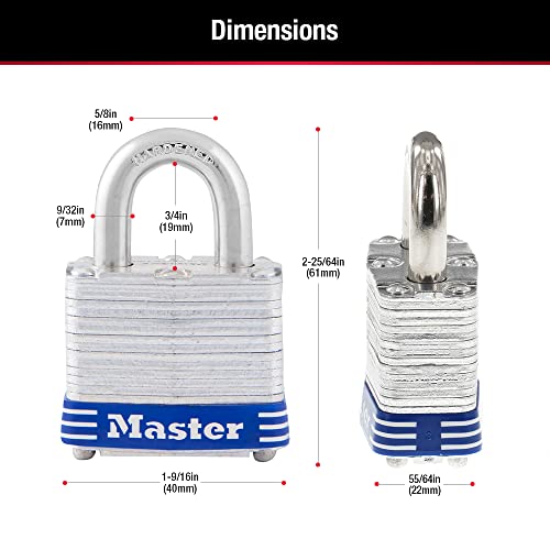 Master Lock 3008D Outdoor Padlock with Key, Pack of 4 Keyed-Alike Silver 1-1/2 Inch