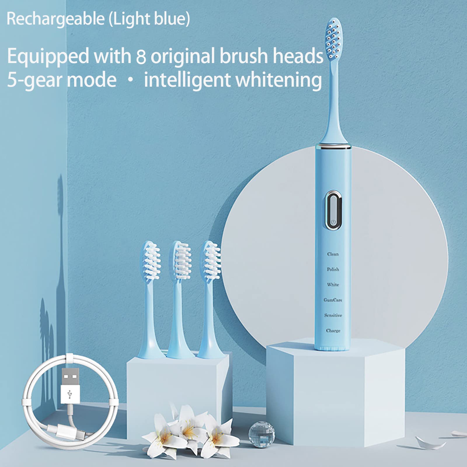 ZITIANY Sonic Electric Toothbrush with 8 Brush Heads, Rechargeable Sonic Electric Toothbrush for Adults with 5 Modes Technology, 5 Hours Fast Charge Lasts up to 180 Days