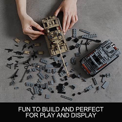 WW2 Army Tank Toys Building Kit, Create a German Tiger Tank and an American M4 Sherman Tank Model, Include 1184 Blocks, Great Military Toy Gift for Boys, Kids, and Teens Age 8-14