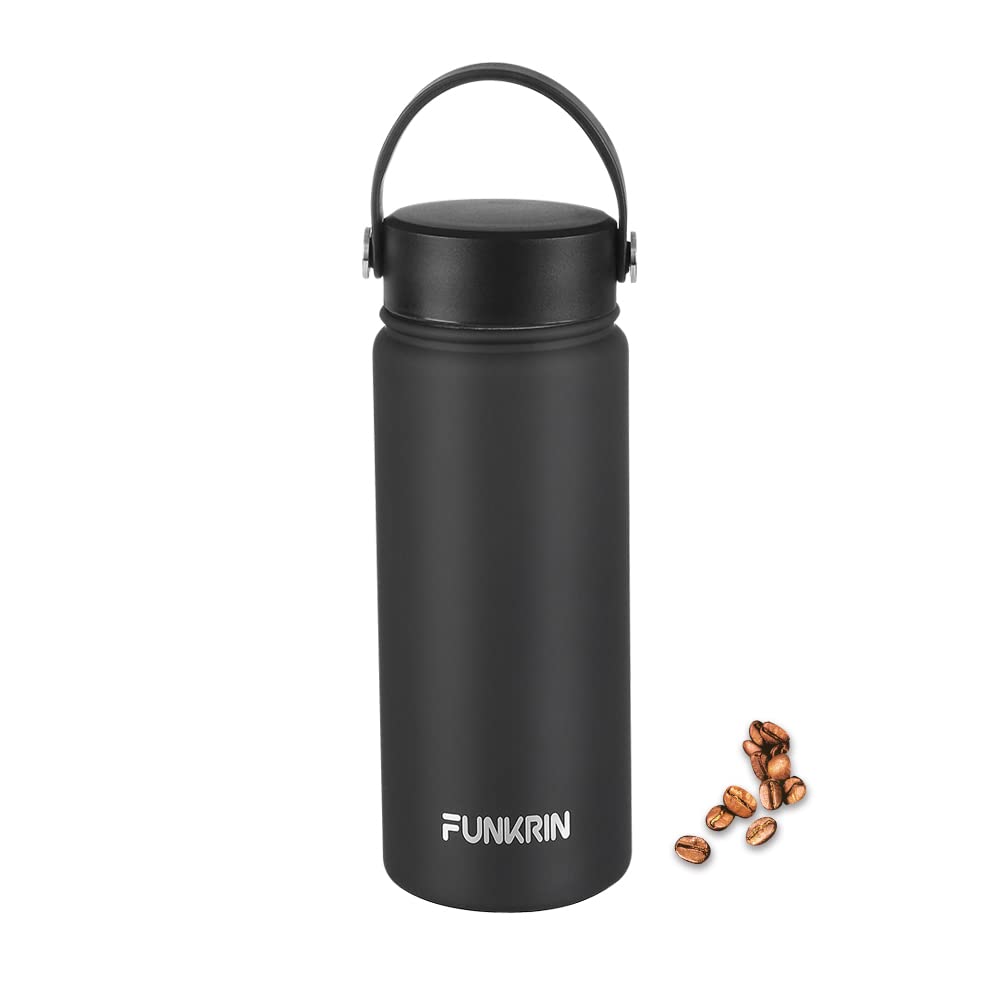 Funkrin Insulated Coffee Travel Mug with Ceramic Coating, 18oz Wide Mouth Flex Cap Water Bottle, Vacuum Stainless Steel Leak-Proof Thermos Tumble Flask Cup for Office School Outdoors
