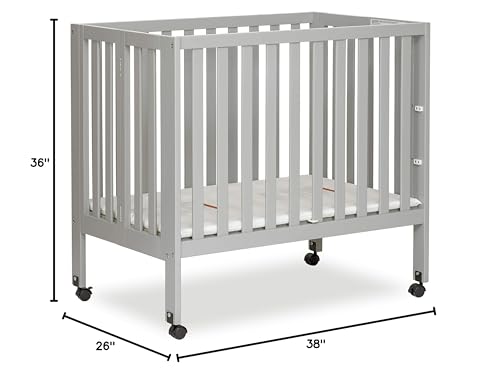 Dream On Me Jett Non-Full Sze Foldng CRB n Pebble Grey Removeable Wheels Adjustable Mattress Support Patent Foldng System 1" Mattress Pad ncluded