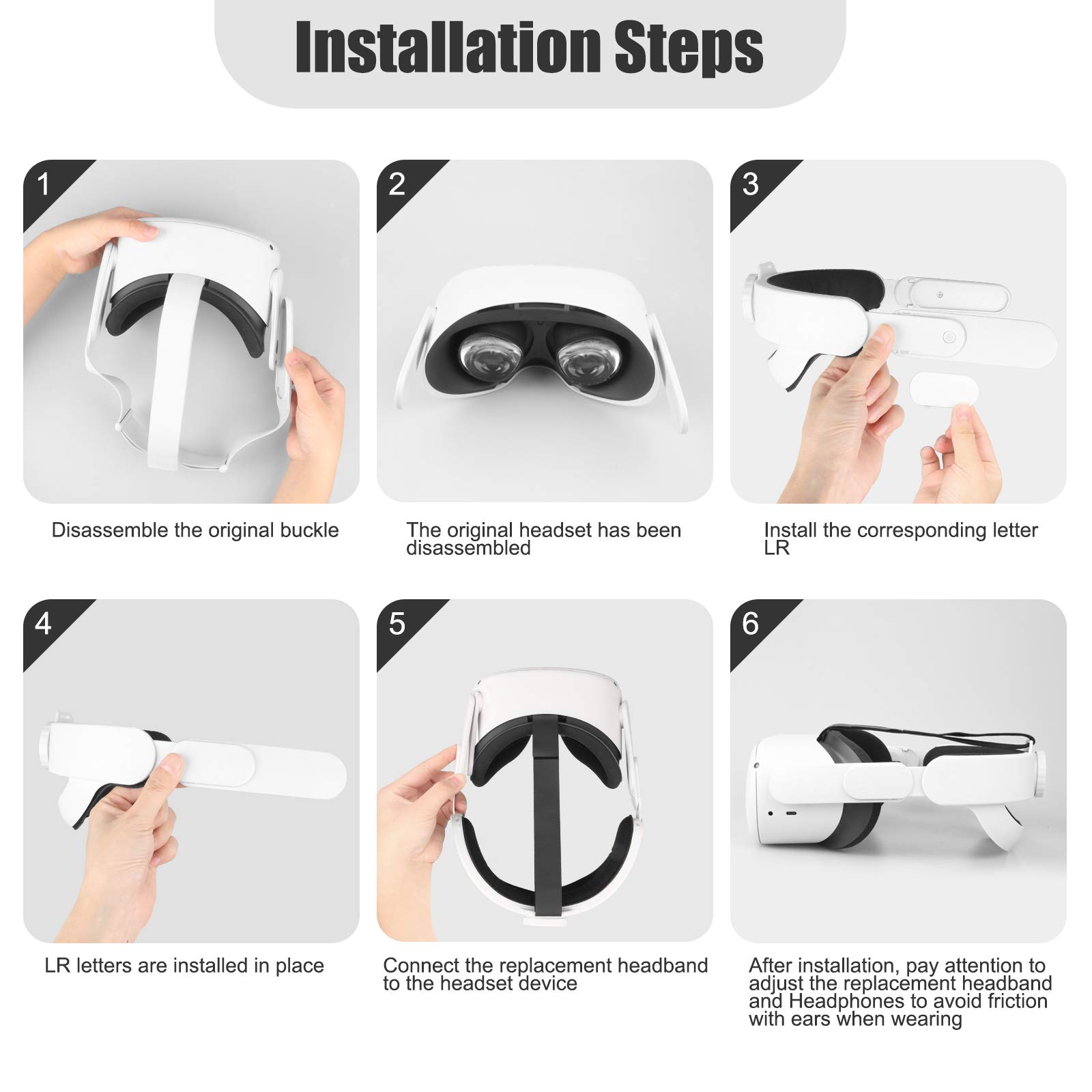 Eyglo Replace Adjustable Elite Strap for Oculus Quest 2 Head Strap Headband fit Official Oculus Case,Enhanced Support and Comfortable Balance Weight (Small, White)