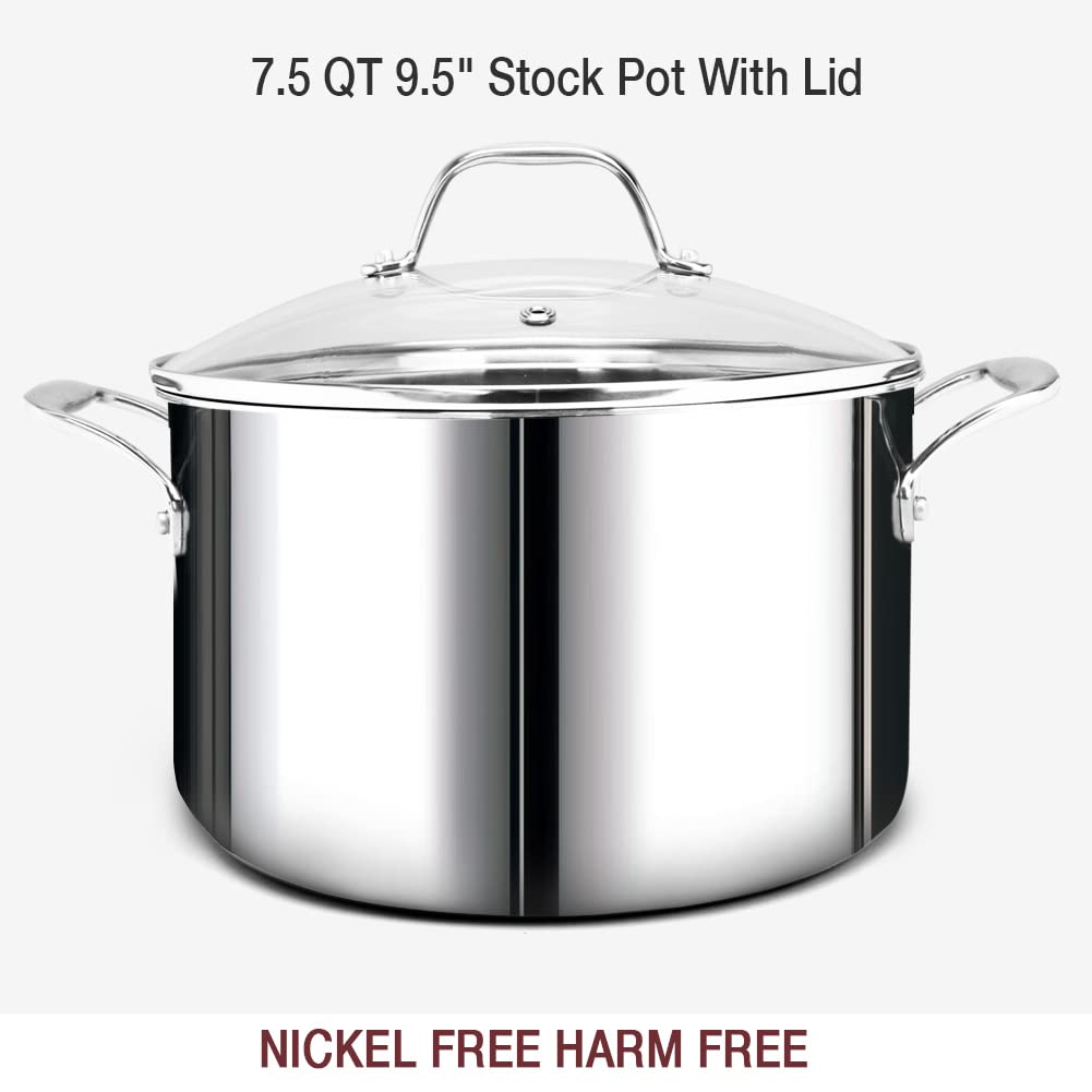 HOMICHEF 14-Piece Nickel Free Stainless Steel Cookware Set Whole-Clad 3-Ply - Mirror Polished Pots And Pans Set - Healthy Cookware Set With Steamer - Non-Toxic Induction Cookware Sets