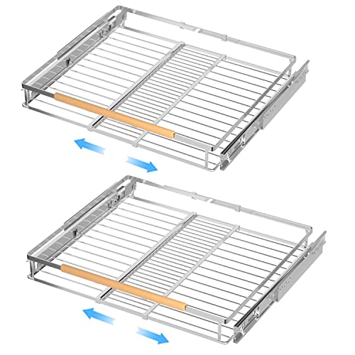 GEDLIRE Expandable Pull Out Cabinet Organizer 2 Pack, Heavy Duty Slide Out Pantry Storage Shelves, Sliding Drawer Organizer Rack for Kitchen Cabinets, Under Sink, Home, 17.1"-28" W x 22.4" D
