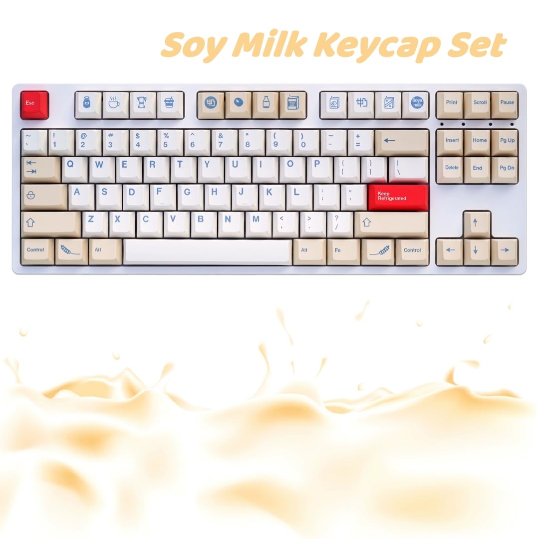ZMX Soy Milk Custom Keycaps,136 Keys PBT Dye-Heat Sublimation Cherry Profile Personalized Keycaps Set for MX Switch Compatible with Mac Windows PC Mechanical Gaming Keyboard