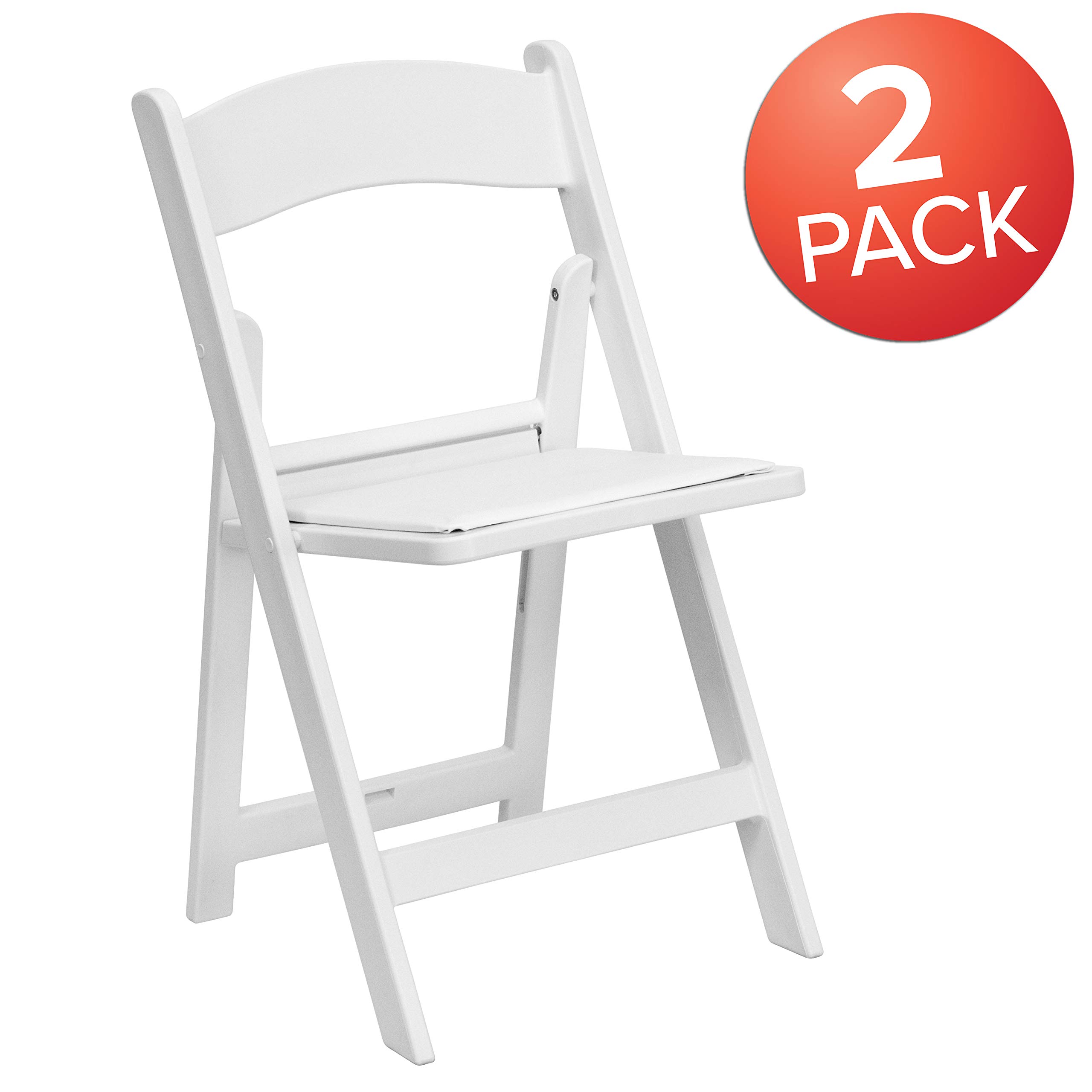 EMMA + OLIVER Folding Chair - White Resin β 2 Pack 800LB Weight Capacity Comfortable Event Chair - Light Weight Folding Chair