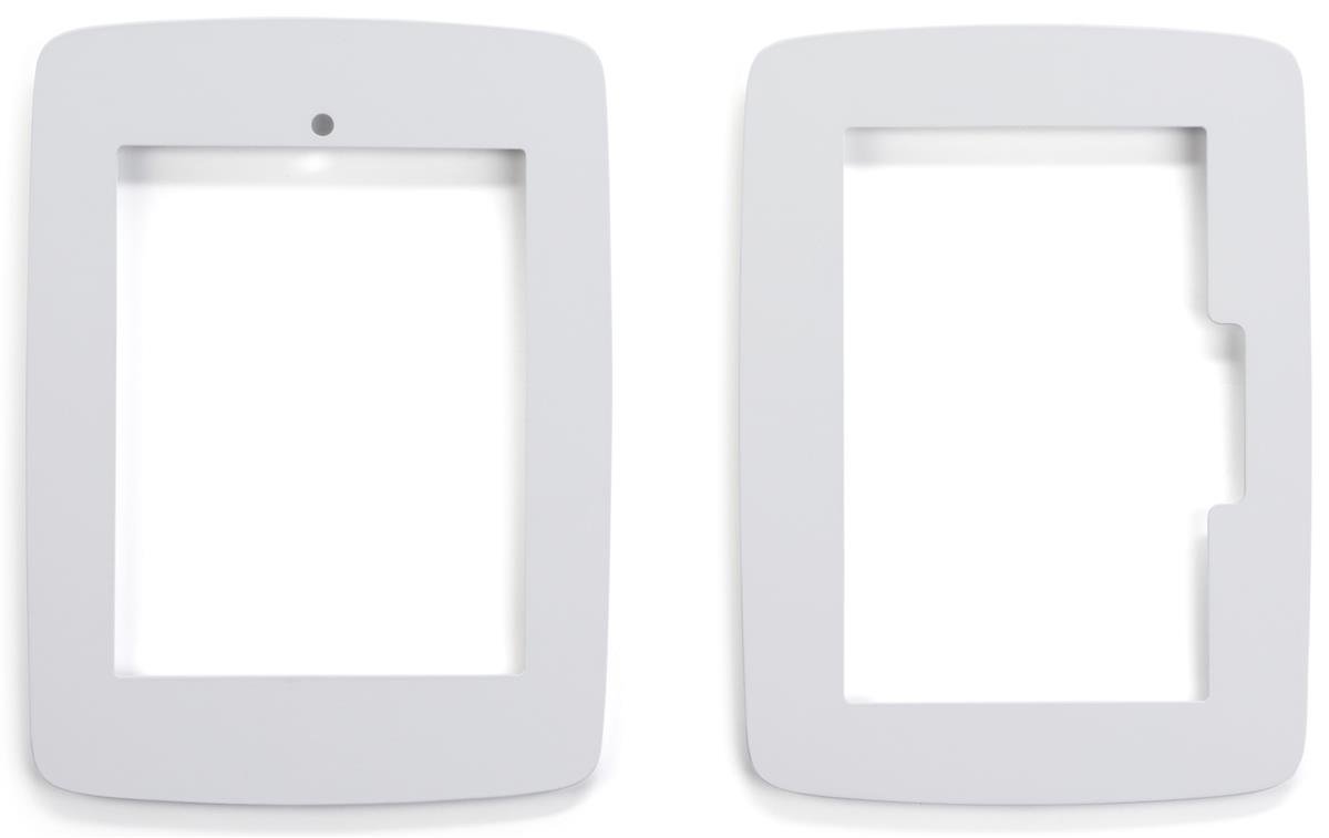 Displays2go White Retail Stand for iPad, Steel & ABS Plastic, Rotating & Tilting, Covered Home Button β White (TABFLWH)