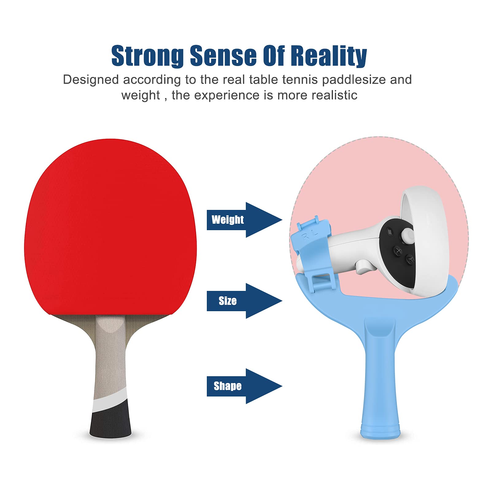 Eyglo Table Tennis Paddle Rackets Grip Handle for Oculus Quest 2 Touch Controllers, Playing Eleven Table Tennis VR Game Quest 2 Accessories Ping Pang Paddles (Blue and Red)