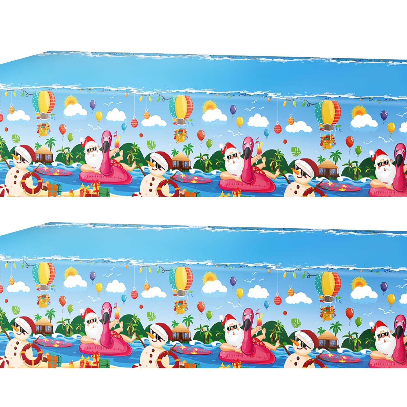 Dreasmt Christmas in July Tablecloths Table Decorations - Summer Beach Hawaiian Santa Plastic Table Covers for Pool Hawaii Mele Kalikimaka Tropical Christmas Party Decorations