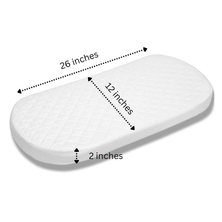 First Essentials Bassinet Cradle Mattress Pad (Oval, 12X26) for Newborn Comfort Breathable Easy Clean Hypoallergenic Waterproof Made in USA