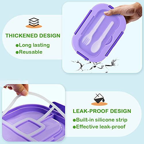 HONZUEN Bento Lunch Box, 4-Compartment Lunch Salad Container, Lunch Box Kit with Spoon and Fork, Microwave Safe Meal Prep Containers for Sandwich, Pasta, Fruit, Travel (Purple)