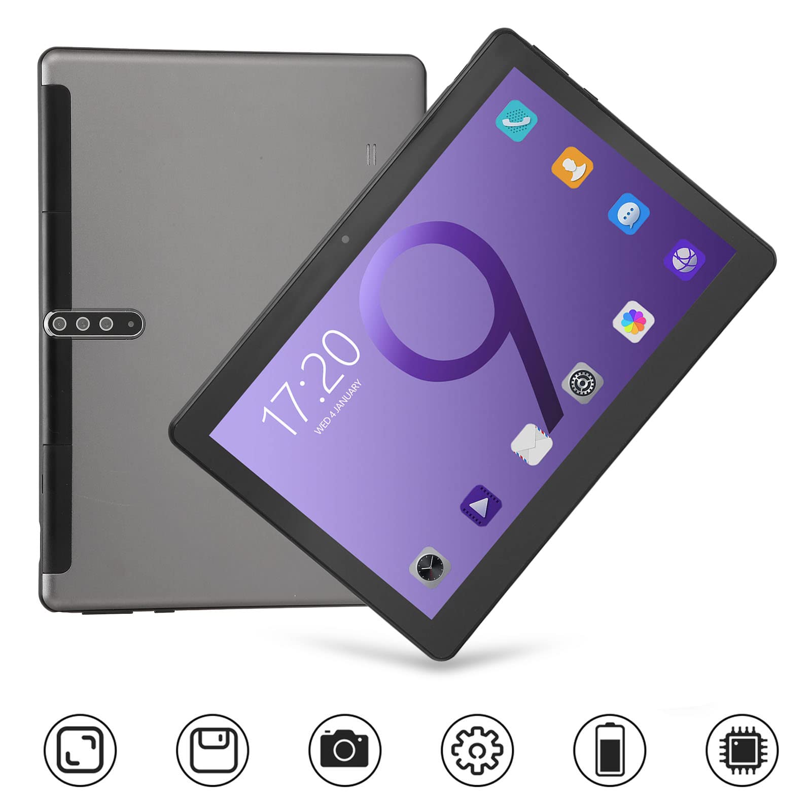 Liyeeo Gray HD Tablet 100-240V 10 Cores CPU IPS 10.1 Inch Tablet for Home Use (US Plug)
