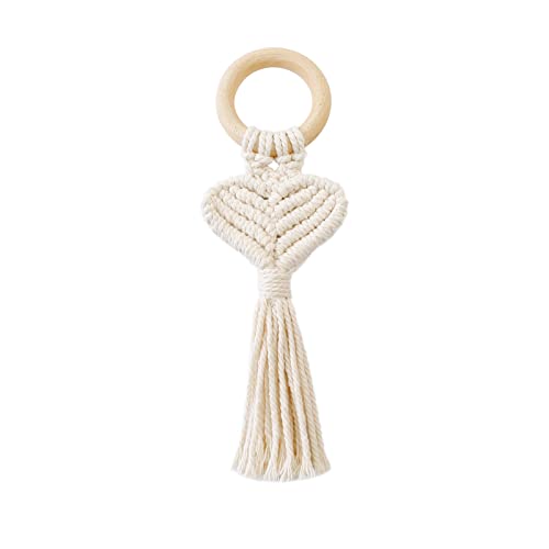 ZOONAI Hanging Handmade Weaving Love Pendant Car Ornament Modern Home Decoration Accessories Hanging Pendant for Bedroom Nursery Room (White)