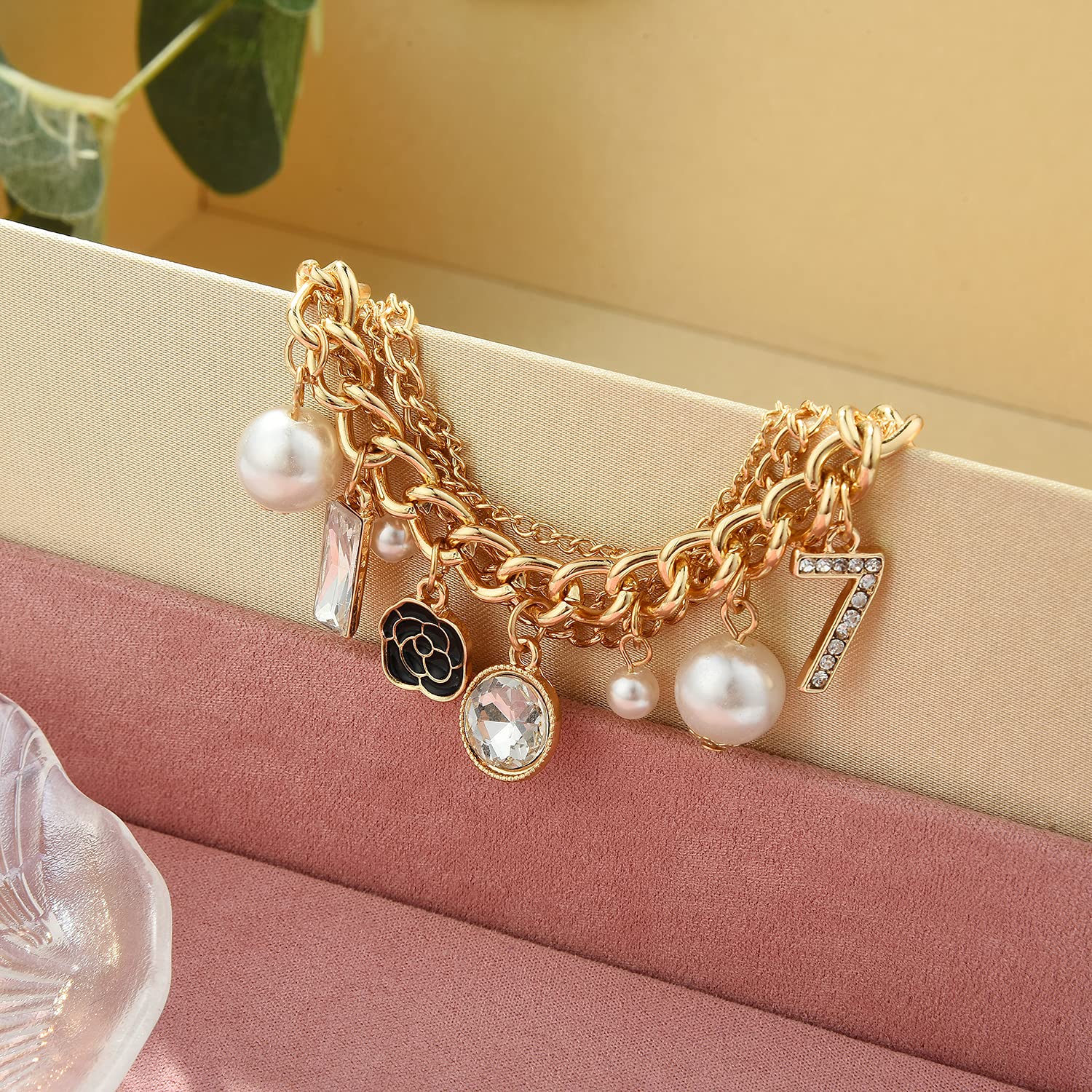 Fashion Gold Tone Chain Inspired Charm Bracelet for Women