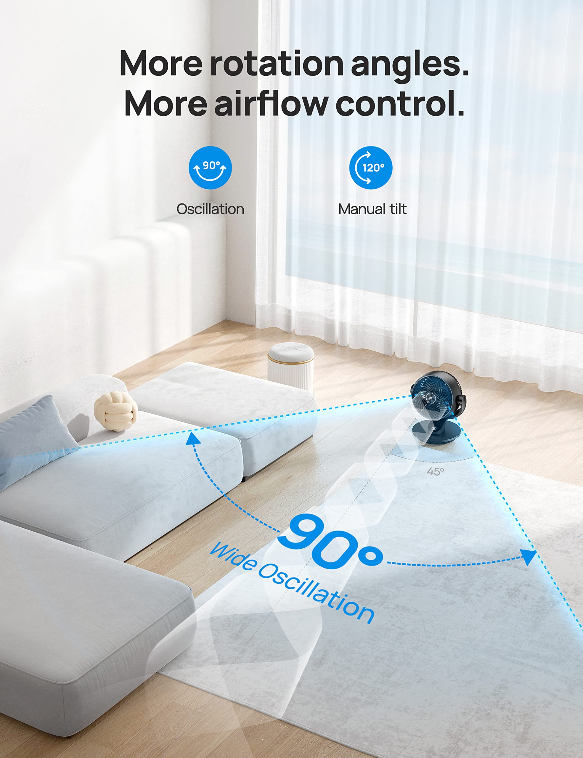 Dreo Fan for Whole Room, 70ft Powerful Airflow, 13 Inch Quiet Oscillating Table Fans with Remote, Air Circulator Fan for Bedroom, 120° Adjustable Tilt, 4 Speeds, 8H Timer, Home,Office