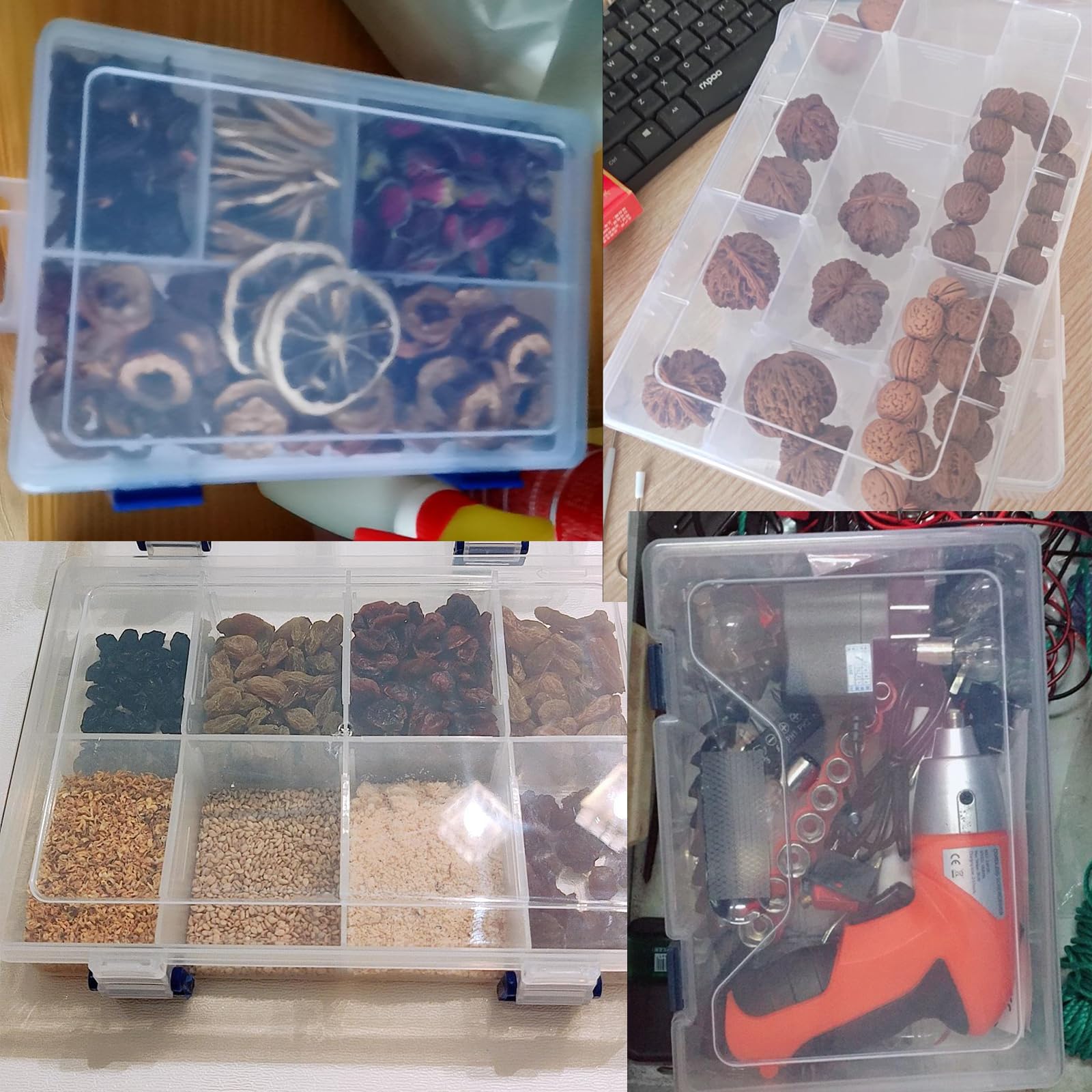 Xiaoyztan 8-Grid Snack Box Container with Removable Dividers Plastic Organizer Box for Candies Snacks Electronics Jewelry Small Parts (7.3in x 4.9in)