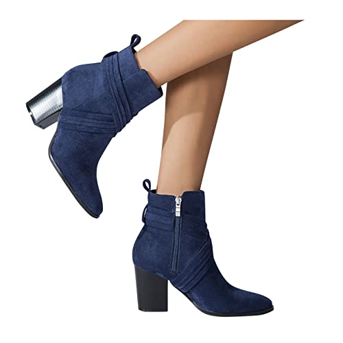 FASDNENDYS Shoes Fashion Boots Boots Characteristic Ankle Boots Women's Mid-Length Thick-Soled Women's Boots Wrangle Boot Blue