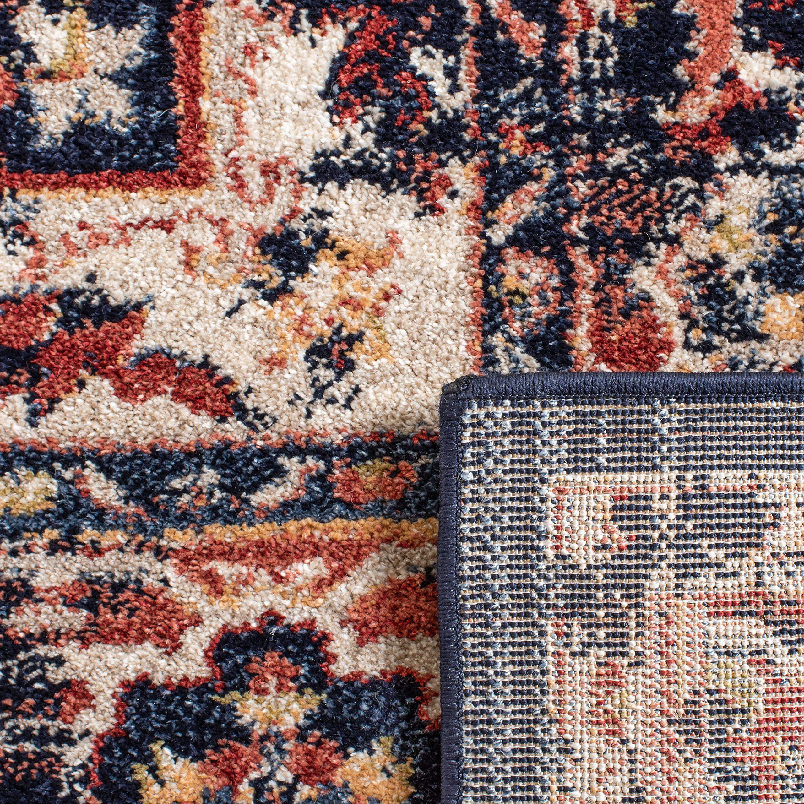 SAFAVIEH Charleston Collection 6'7" Square Navy / Red CHL411L Oriental Distressed Non-Shedding Living Room Bedroom Area Rug
