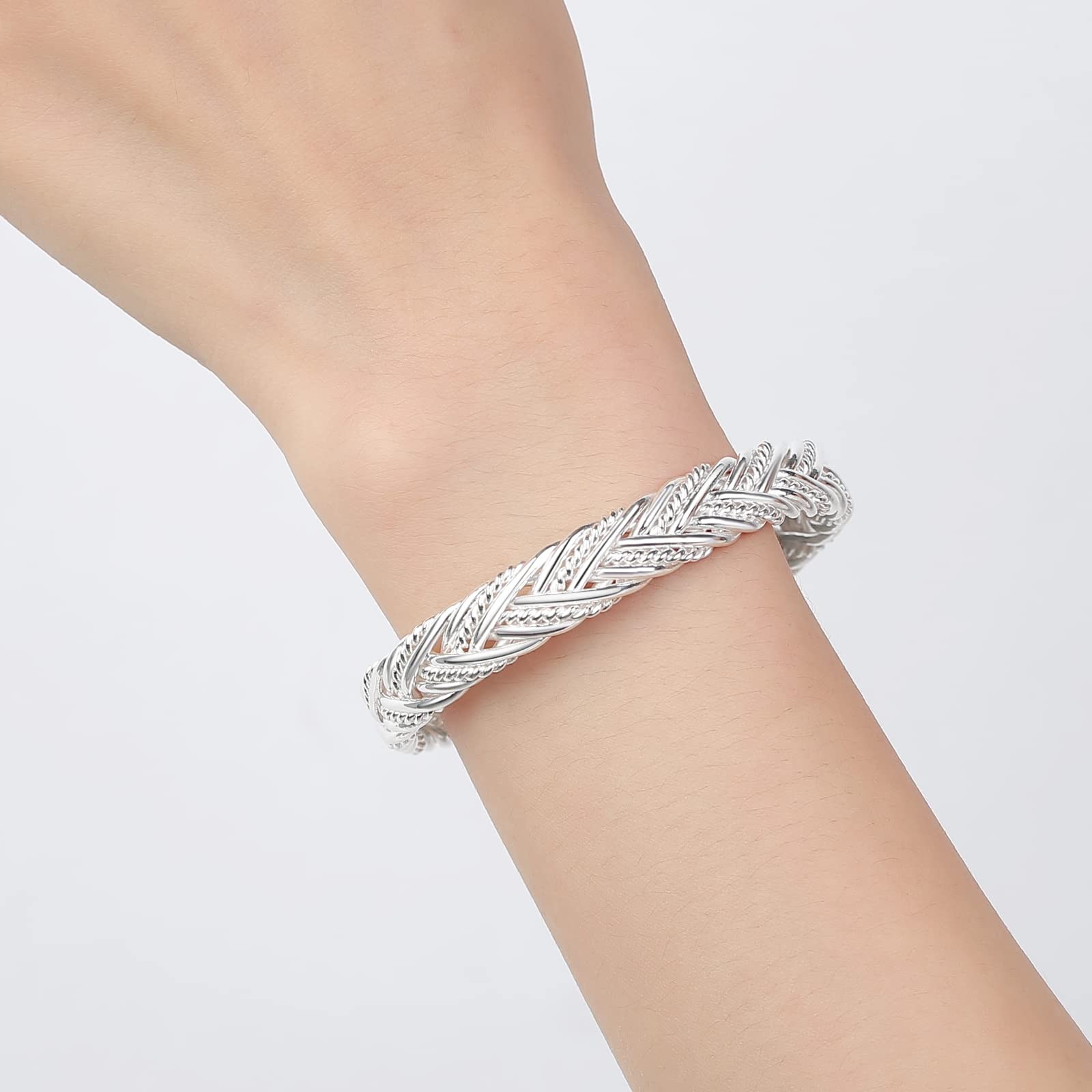 haiiah 99.99% Sterling Silver Bracelet(1.40+oz), Open Cuff Unisex Bracelet,Fashionable and Twisted Style Bangle Bracelets
