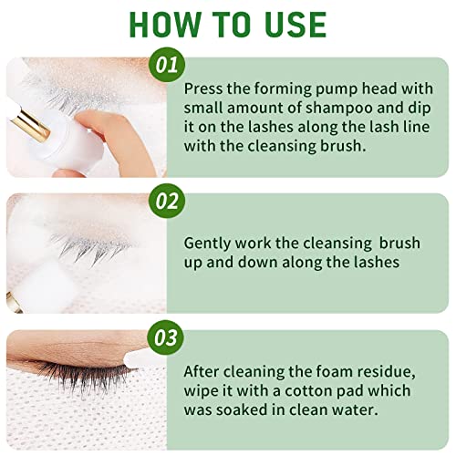 Lash Shampoo Bulk, Eyelash Cleanser for Extensions 1 Gallon / 3.8L - Includes 50 Aftercare Kits, 5 Foam Pump Bottles, Dispenser Pump - Eyelid Foaming Cleanser for Professional Salon and Home Use