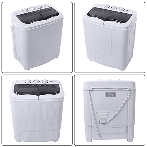 ZOKOP Portable Compact Twin Tub Washing Machine Capacity 14.3lbs 1300rpm/mins Semi-automatic Washer Laundry Machine Dryer Built-in Drain Pump Spin Cycle, Grey, 22.83inch x 14.72inch x 26.38inch