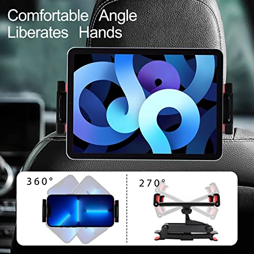 MaxLancer Tablet iPad Holder for Car Mount Headrest - iPad Car Holder Back Seat Travel Essentials Headrest Car Tablet Holder Mount Road Trip Essentials for Kids Adults Fits All 4.7-12.9" Devices (Red)