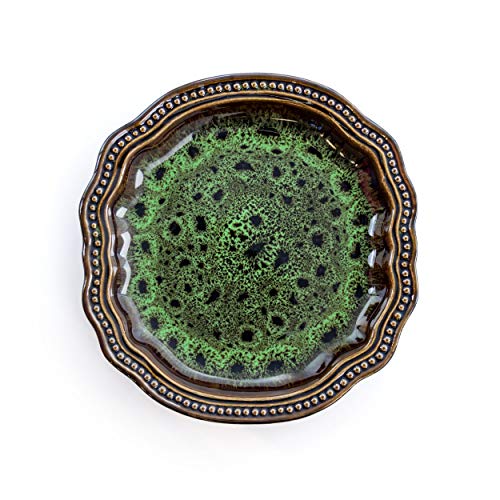 Elama Stoneware Round Oval Dinnerware Dish Set, Jade Green