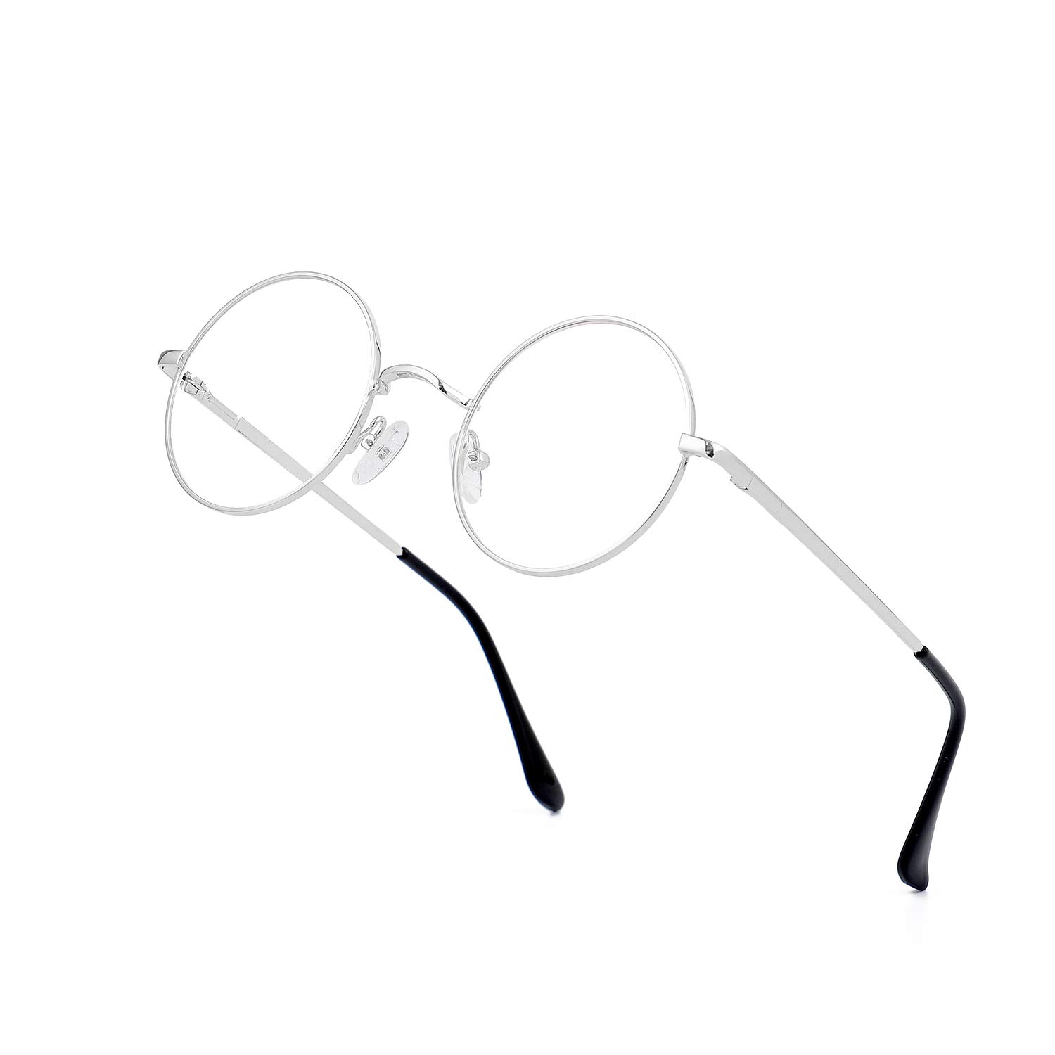 EYLRIM Round Blue Light Blocking Glasses for Women Men Circle Clear Lens Metal Frame Eyeglasses Non Prescription(A2 Silver)