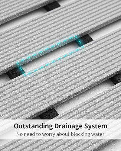 Shower-Mat Non Slip, PADOOR Heavy Duty Bathtub-Mat Curlable Quick Drain Sturdy Bath Tub Mat Without Suction Cups for Indoor Outdoor Use 17x26 Inch Grey