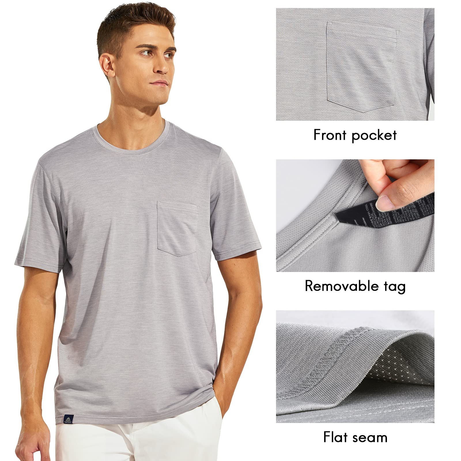 Haimont Mens Lightweight T Shirts with Pocket, Athletic Running Gym Workout Quick Dry Short Sleeve Crew Neck Tees, X-Large A-Grey