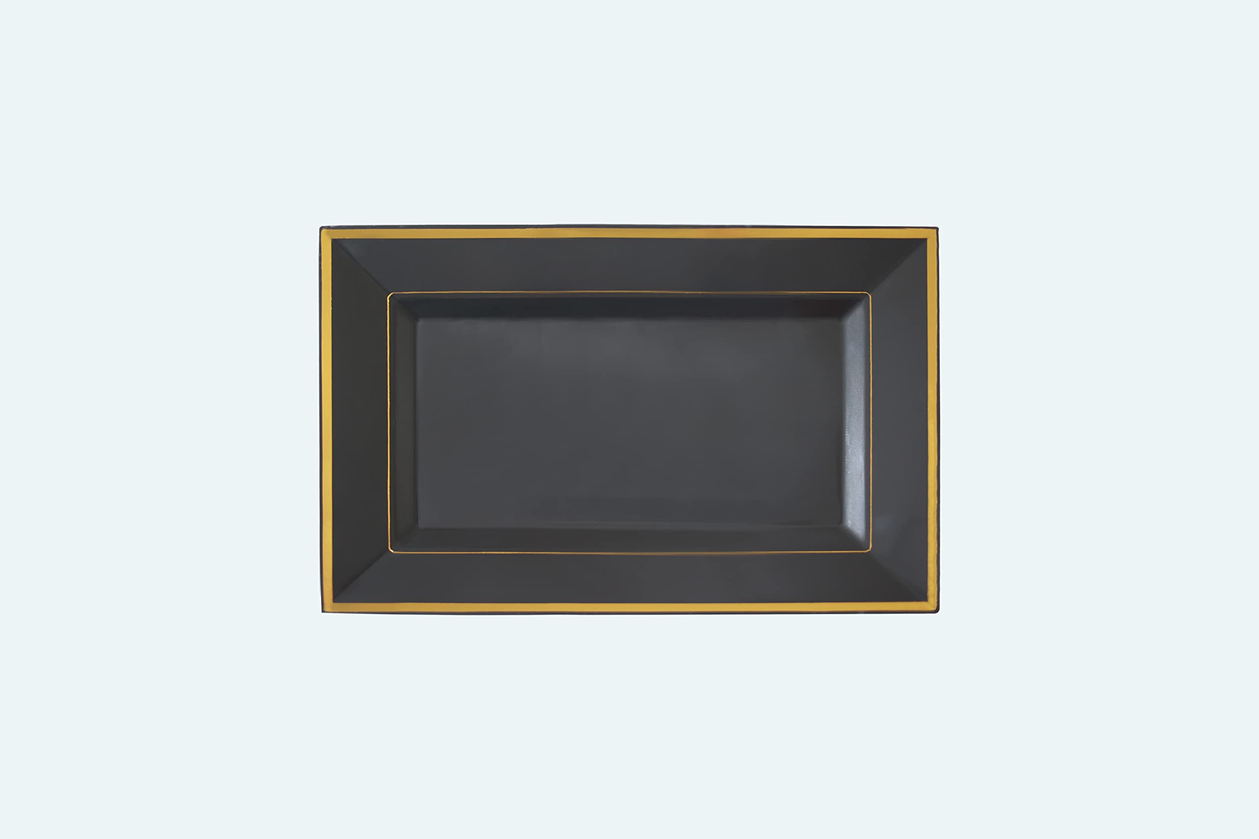 Hard Plastic Serving Tray Set, Black & Gold Rim Disposable Serving Trays & Platters for Food, Large Plastic Trays for Parties, Weddings, Food Trays for Cookies, Dessert, 8" x 13", 4 Pack