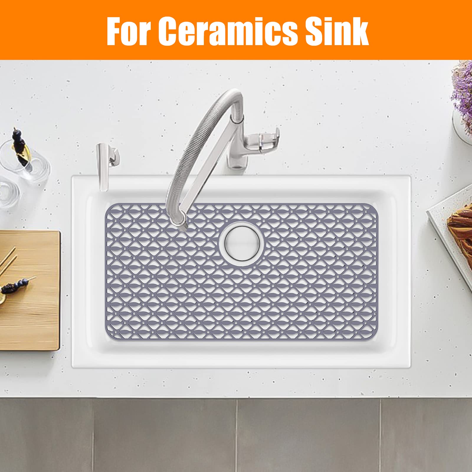 JUSTOGO Sink Protectors for Kitchen Sink 27.5'' x 15.7'', Kitchen Sink Mats Heat Resistant Silicone Mat for Stainless Steel Sink, Sink Mats for Bottom of Kitchen Sink, Rear Drain