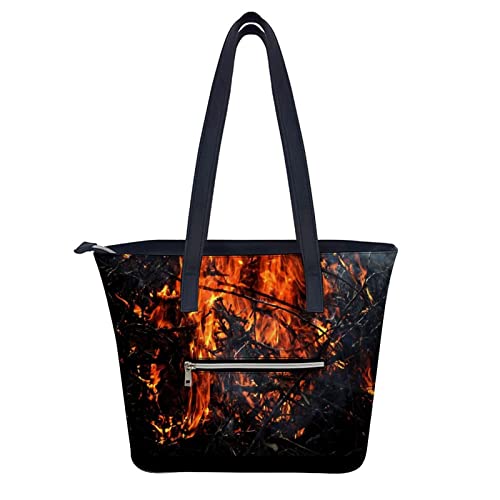 Flames Burning in The Bonfire Women's Tote Bag PU Leather Shoulder Bag Handbags Purse For Work Shopping Travel