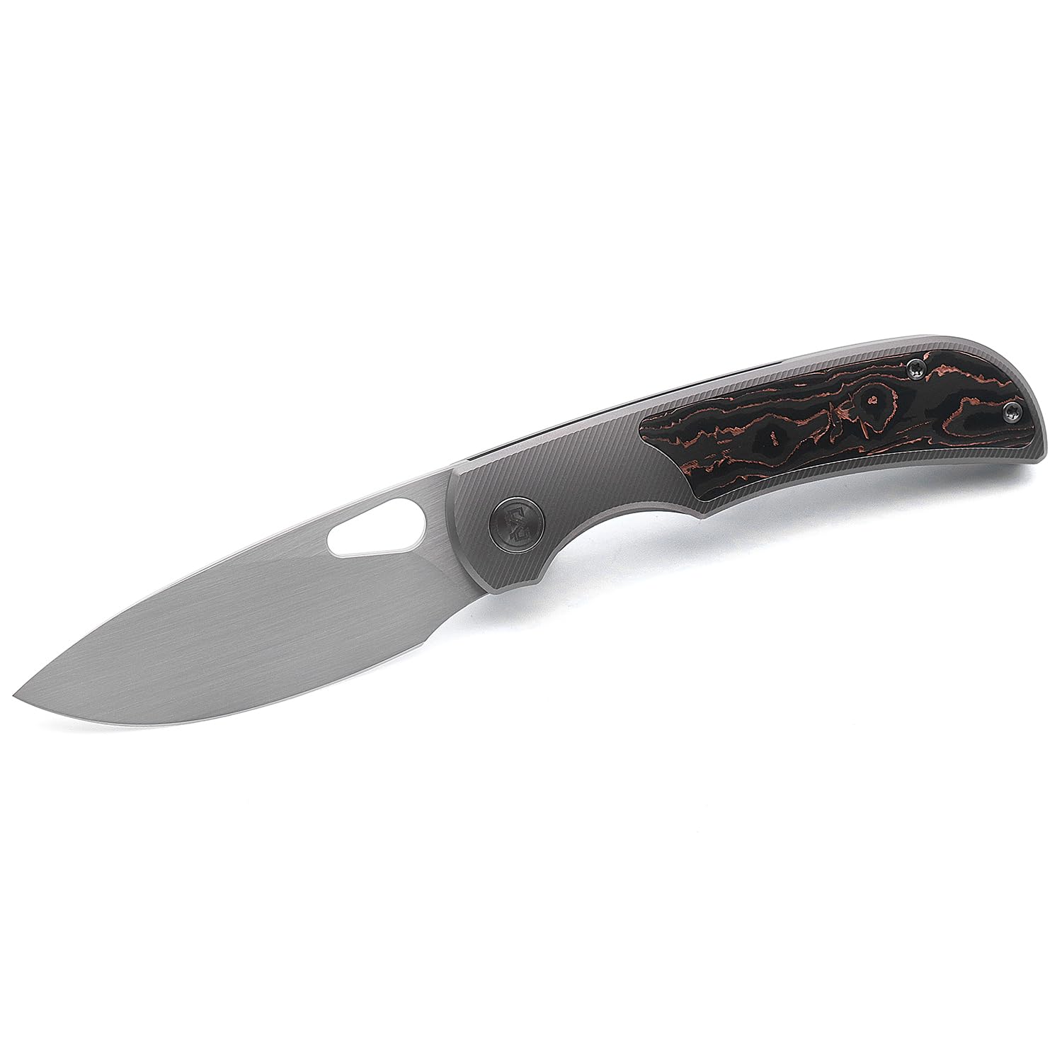 Miguron Knives M Moyarl Folding Knife 3.25" M390 Hand Ground Rubbed Satin Blade Titanium And Bronze Carbon Fiber Inlay Handle Pocket Knife MGR-621CBN