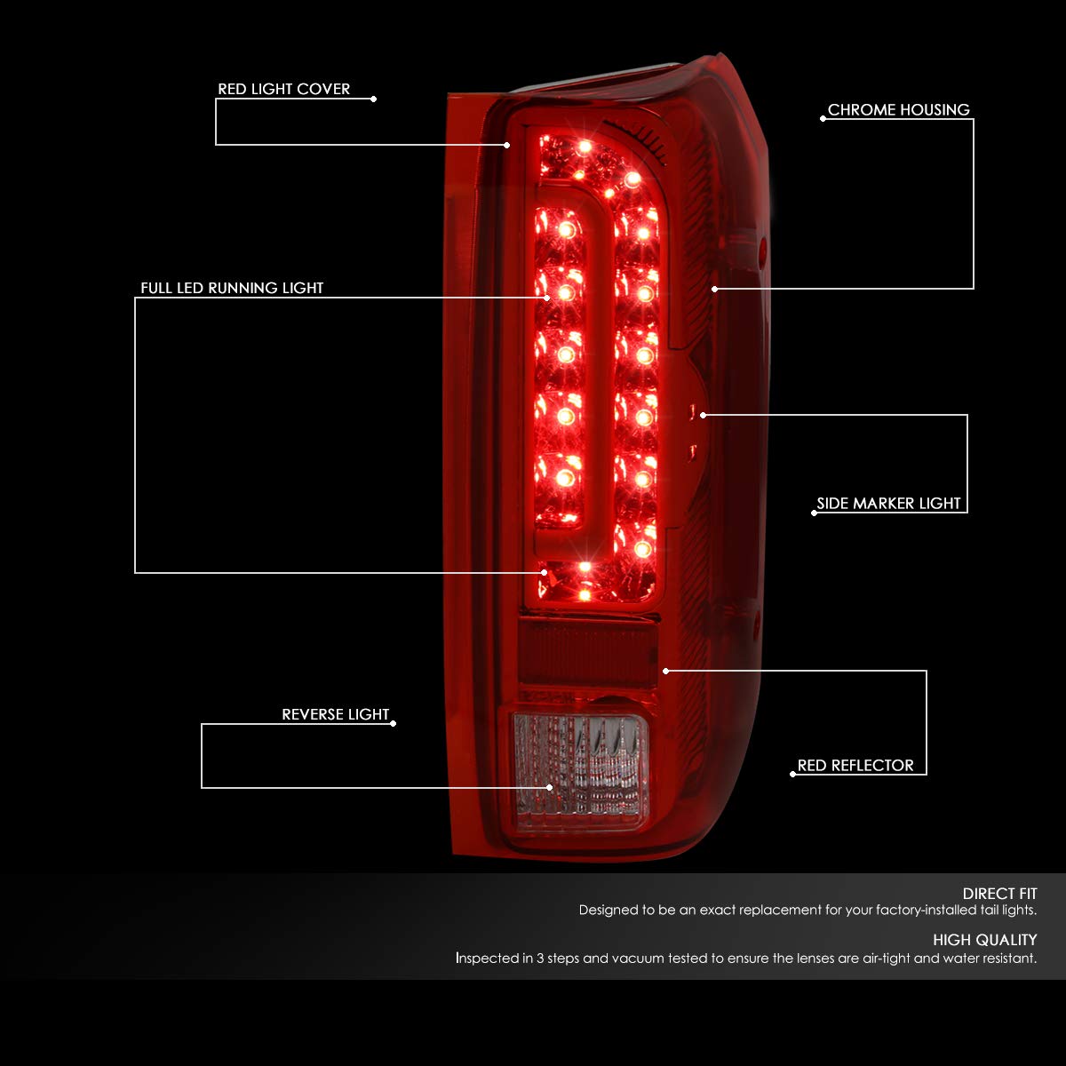 DNA MOTORING TL-F15094-LED-CH-RD LED Tail Light Assembly Driver & Passenger Side [Compatible with 90-96 Ford F150 / 90-97 F250 / 90-97 F350 / 90-96 Bronco]