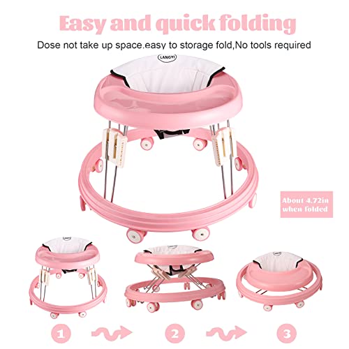The Foldable Baby Walker, Suitable for 66-80cm Height Wheeled Baby boy and Girl Walker, Mute Anti-Rollover Baby Walker, Avoid Bicycle Rollover, Foldable Baby Chair