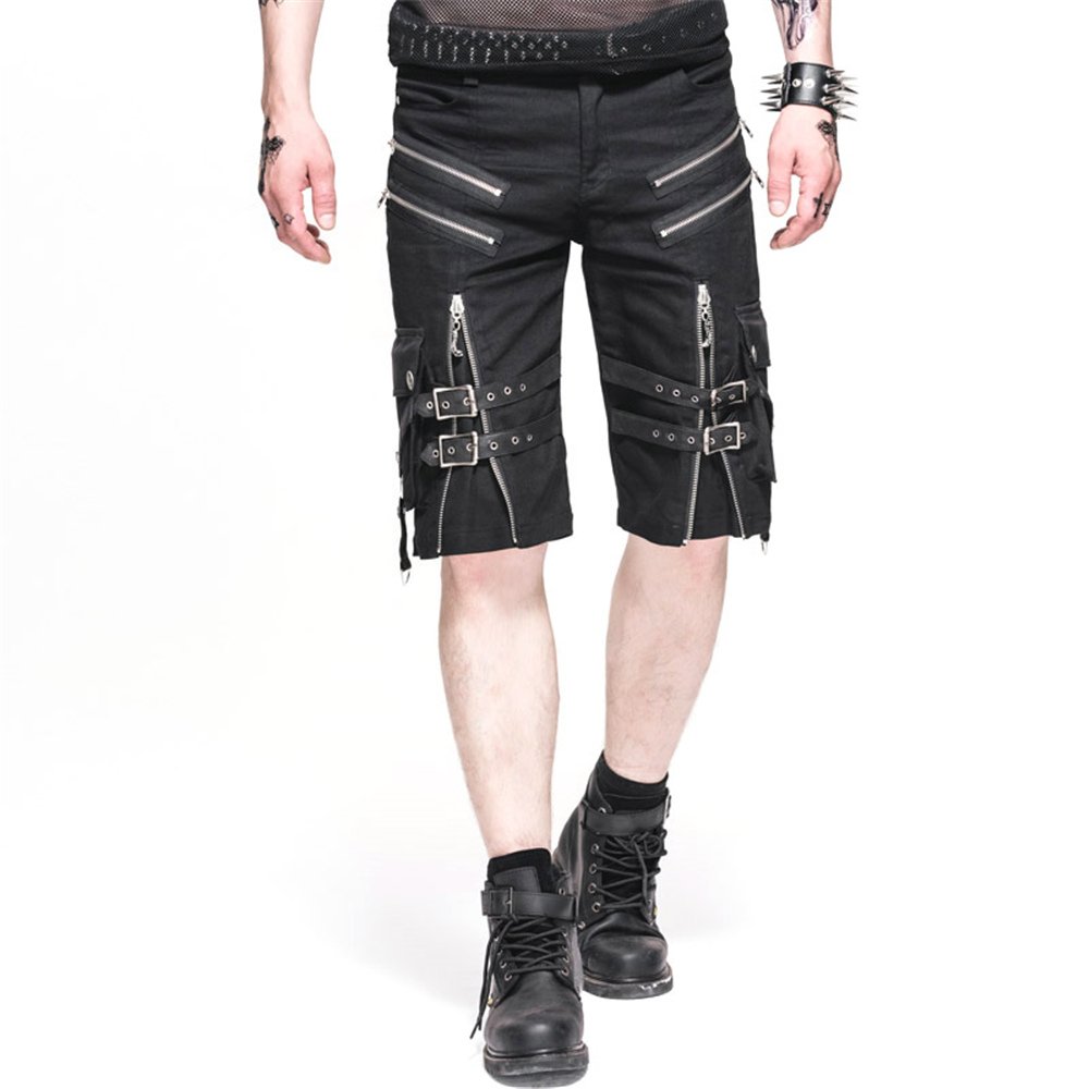 Devil Fashion Punk Men Casual Shorts Rock Zipper Summer Black Short Pants (M)