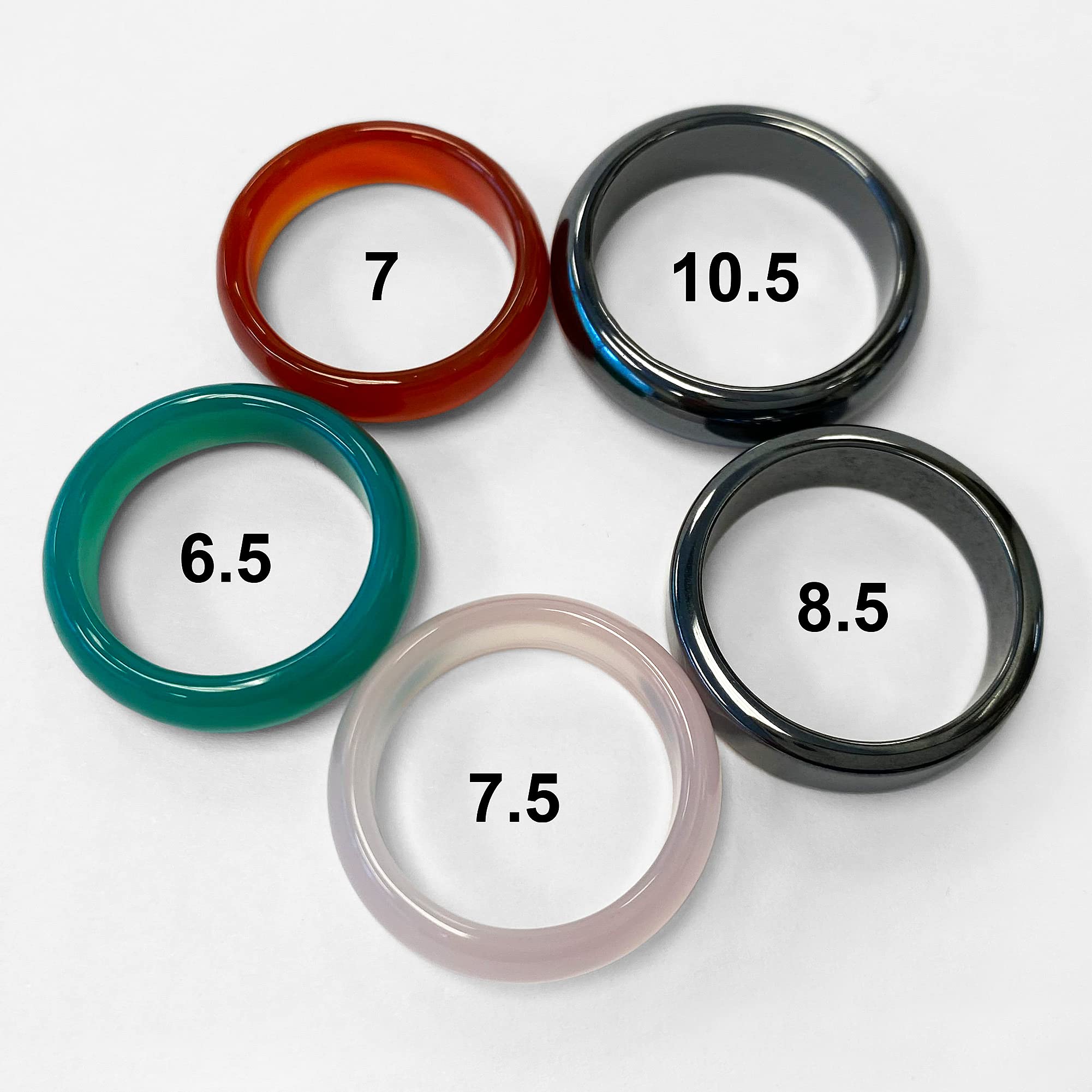 Gem Avenue Green and Light Pink Agate Hematite Carnalian Unisex Band Set Assorted Ring Sizes 6.5 to 10.5 Set of 5