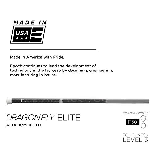 Epoch Dragonfly Elite Lacrosse Shaft for Faceoff/Attack/Midfield, 30", Mid-Flex iQ5, F30, Carbon Black
