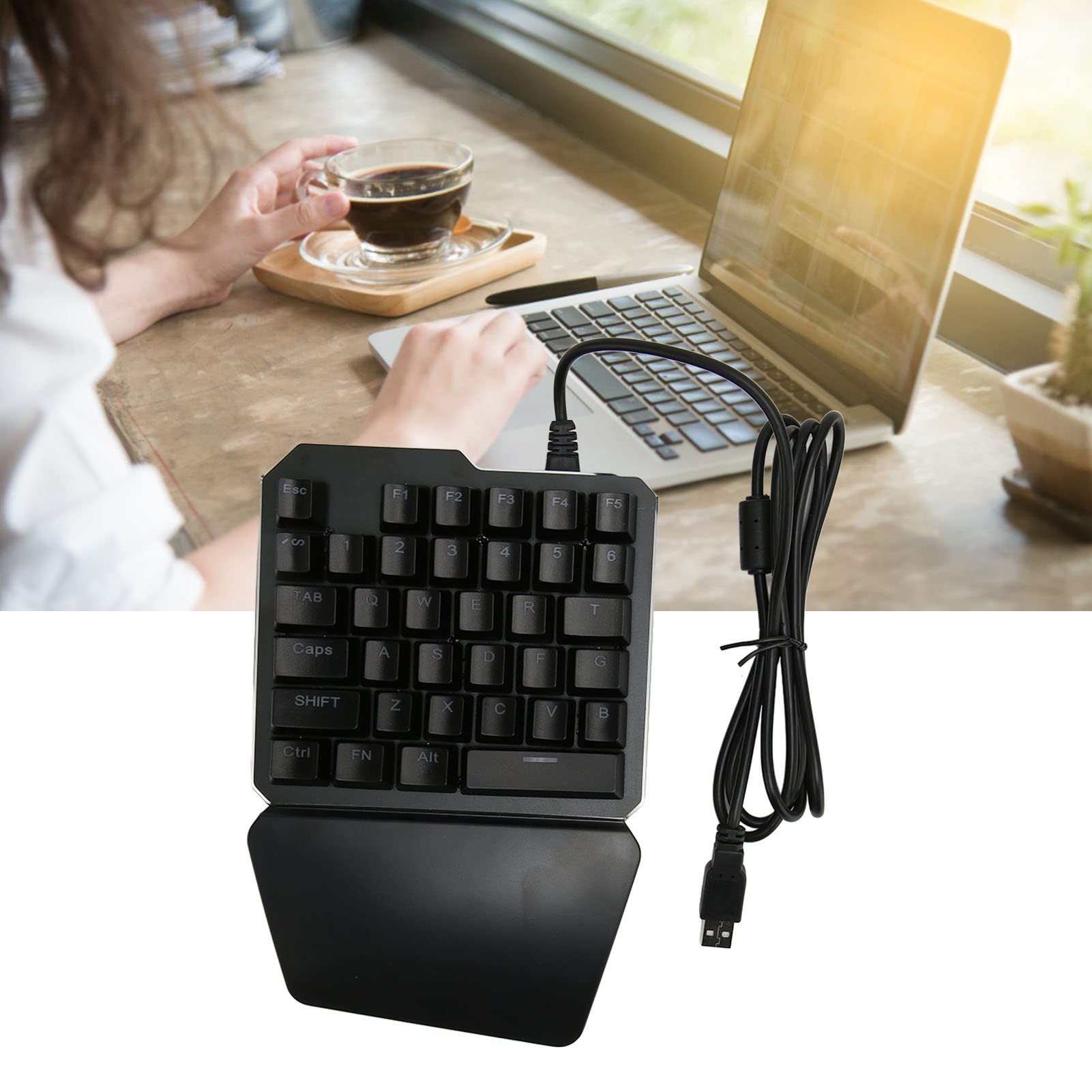Lazmin112 One Handed Keyboard, 35 Keys USB Blue Switch Wired Single Handed Keyboard, RGB Mechanical Gaming Ergonomic Keyboard