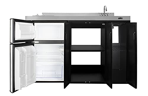 Summit Appliance CK54SINKR 54" Wide All-In-One Kitchenette, Stainless Steel Sink and Faucet, 2-door Refrigerator-freezer, 2-burner Smooth-top Cooktop, Indicator Lights, Storage Compartments